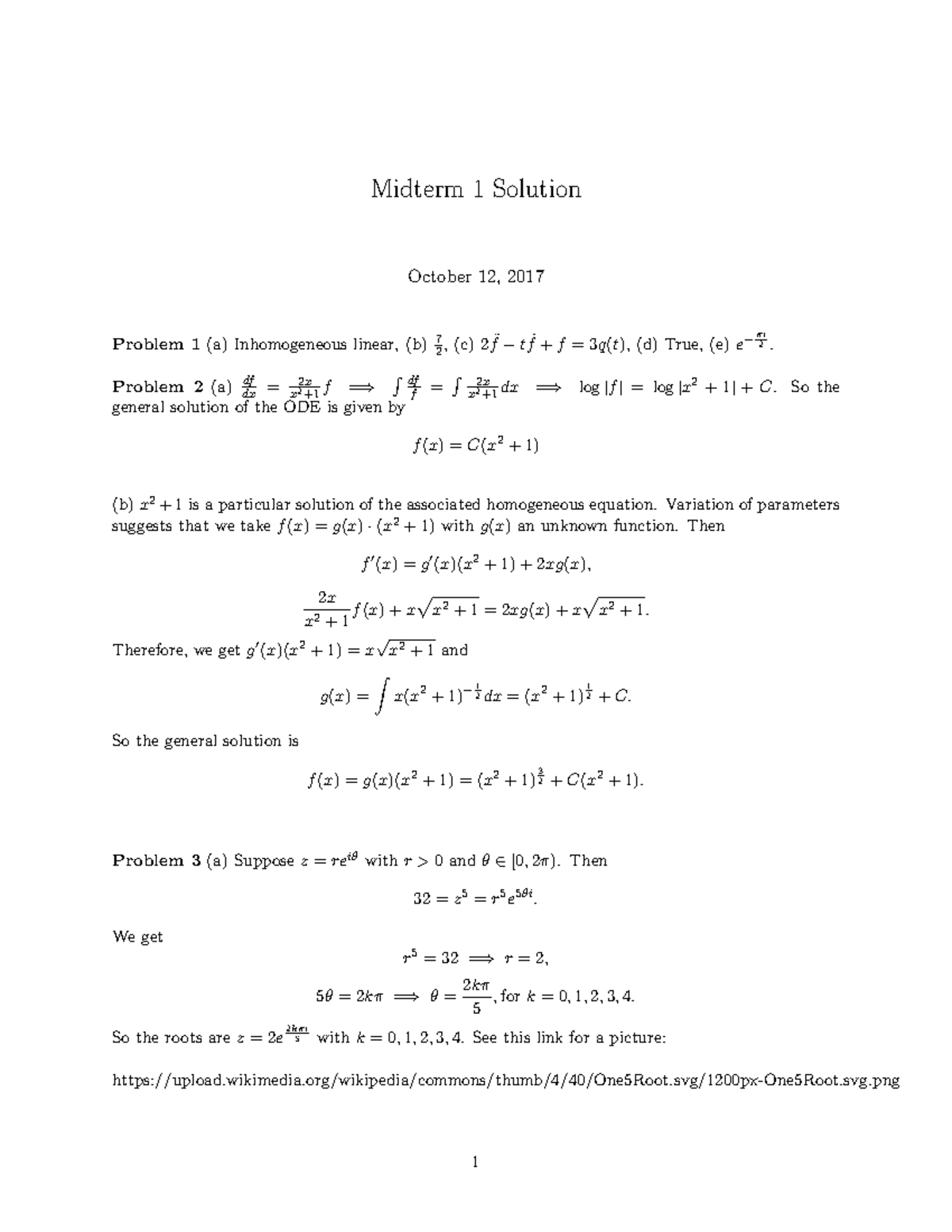 Midterm 1 Solution - Midterm 1 Solution October 12, 2017 Problem 1(a ...