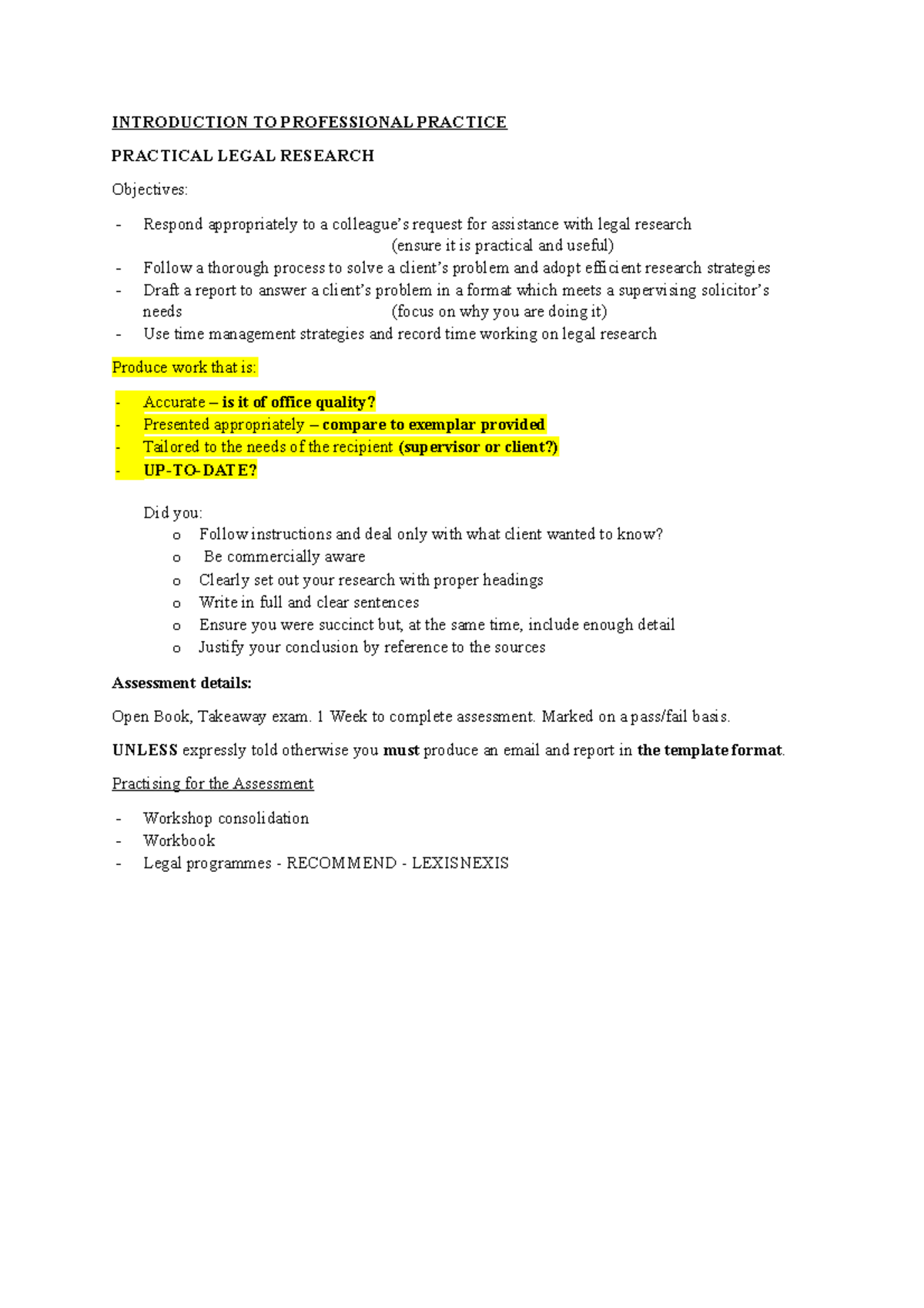 Class notes - INTRODUCTION TO PROFESSIONAL PRACTICE PRACTICAL LEGAL ...