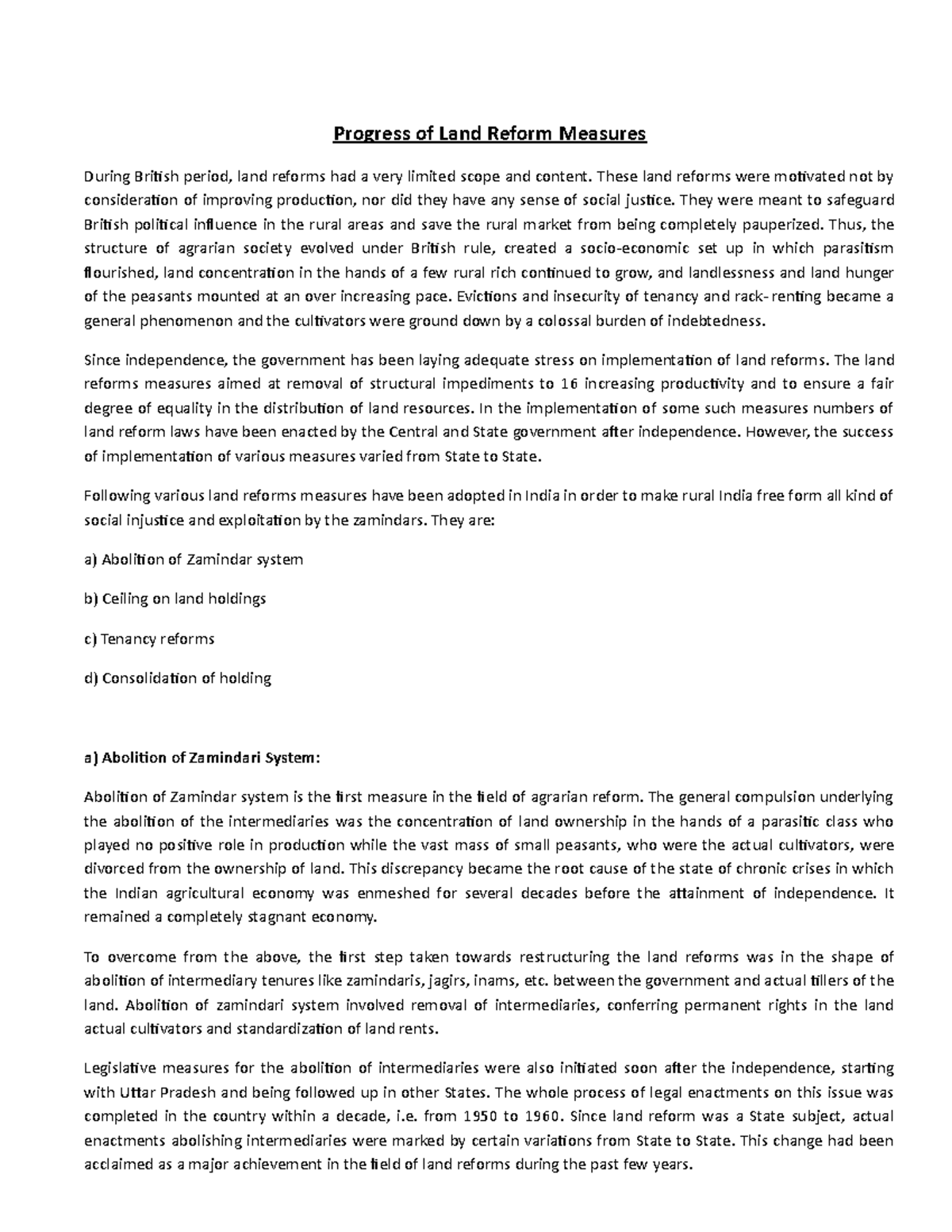 Land Law Notes - Prff.Ajay singh - Progress of Land Reform Measures ...