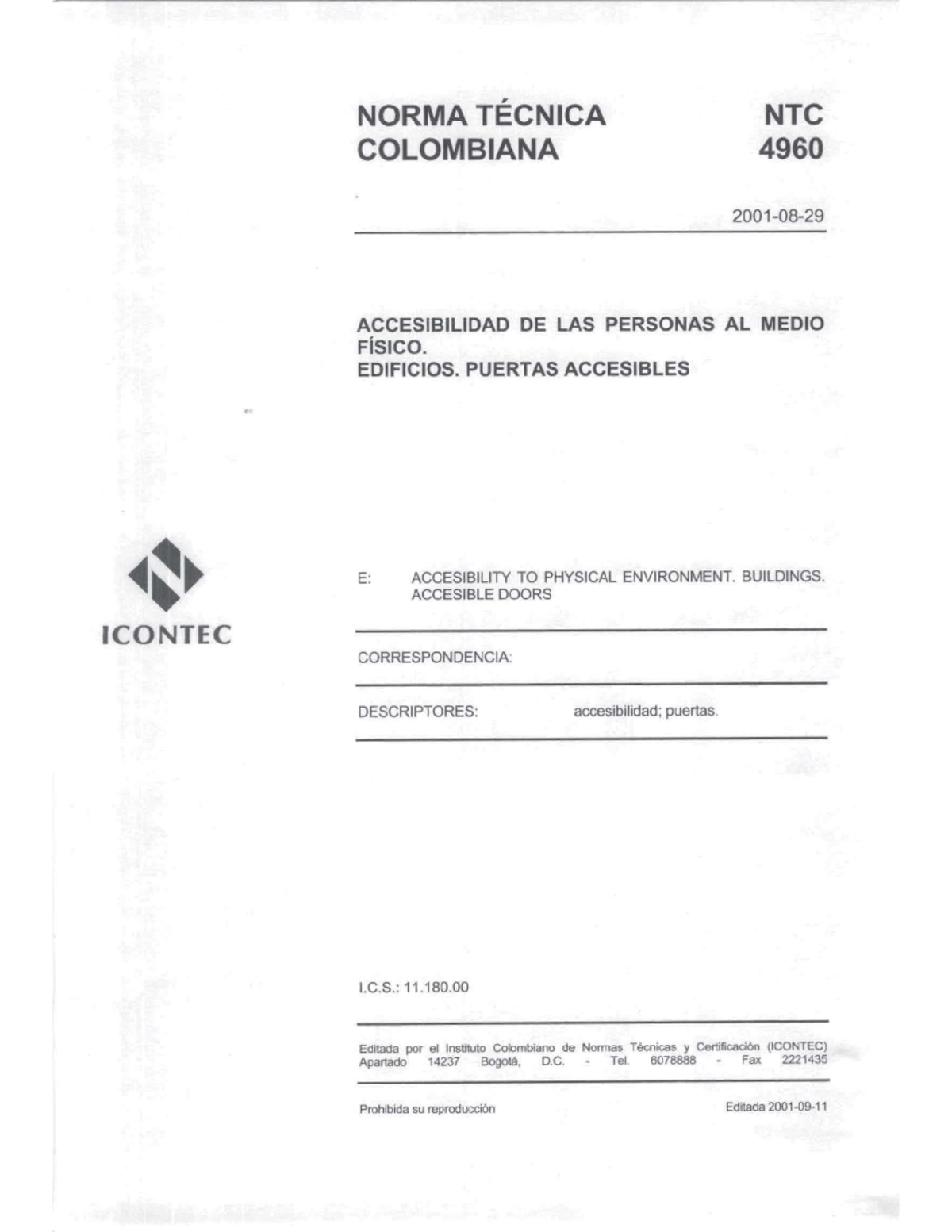 NTC-4960-2001 - Accesibilidad Puertas - NORMA TÉCNICA NTC COLOMBIANA ...