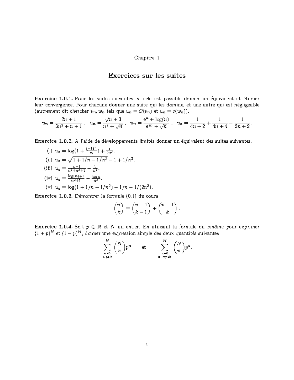 Feuilles-exercices - Td feuille exo math - Chapitre 1 Exercices sur les ...