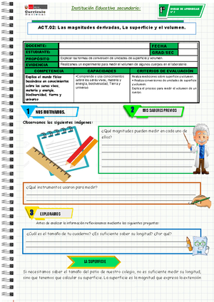 B-1º ACT 2 CYT UND 7- SEM 2 - UNIDAD DE 1º APRENDIZAJE Nº 7 Institución Educativa secundaria ...