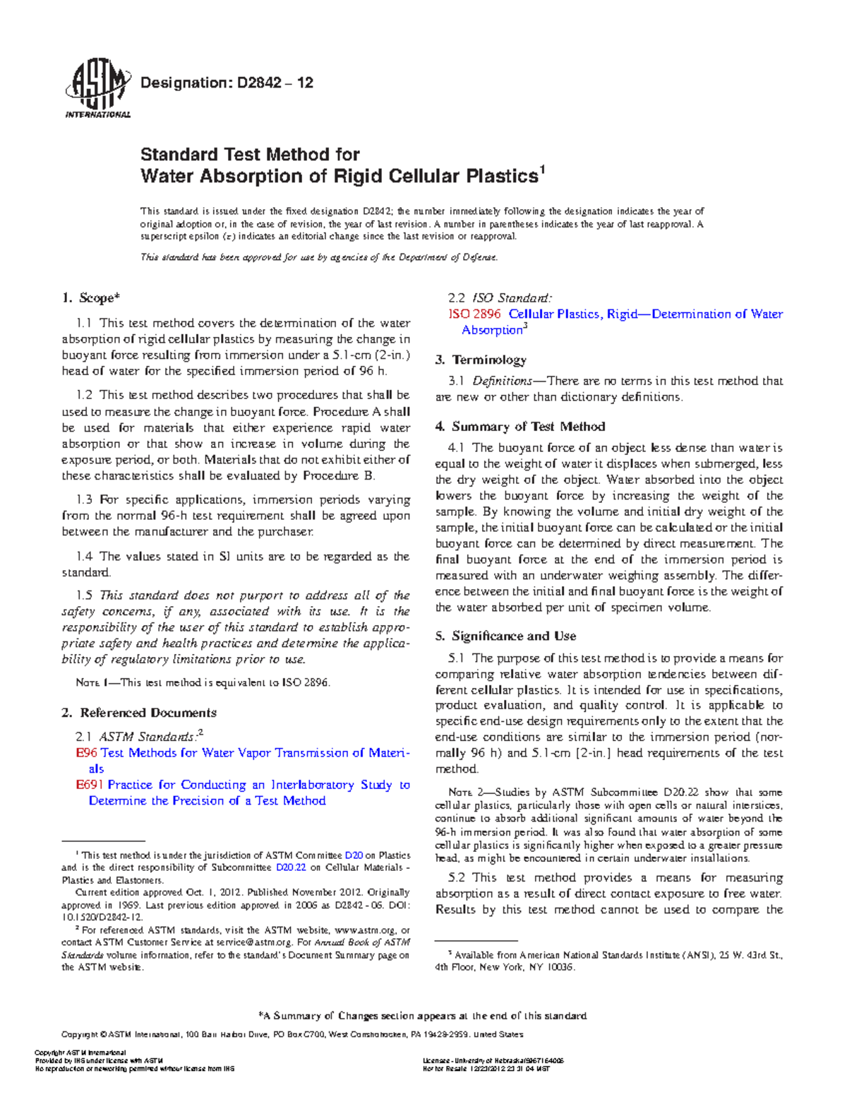 ASTM D2842 12 - ASTM - Designation: D2842 − 12 Standard Test Method for ...