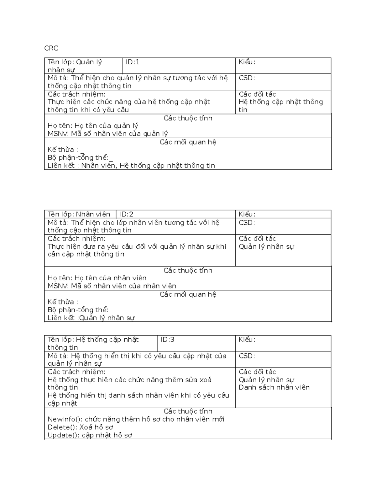 CRC-CNTT - sdsdsdsd - CRC Tên lớp: Quản lý nhân sự ID: 1 Kiểu: Mô tả ...