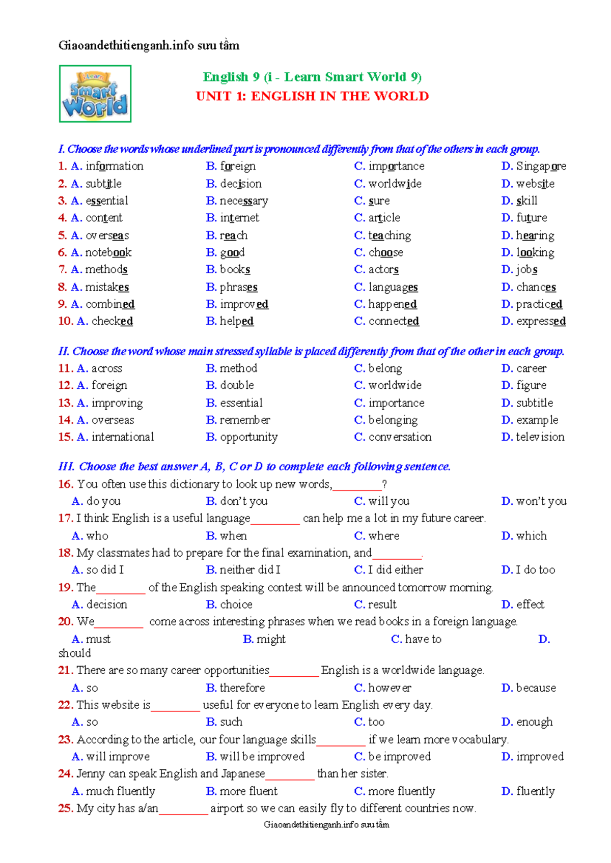 BTBT I-learn Smart World 9 HK1 Unit 1(HS) - English 9 (i - Learn Smart ...