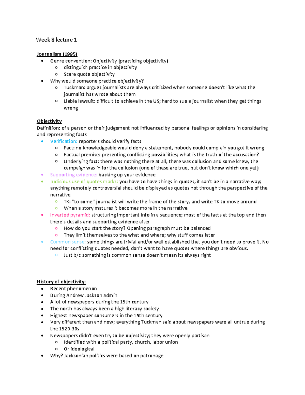 Week 8 lecture 1 - journalism objectivity inverted pyramid - Warning: TT: undefined function: 32 ...