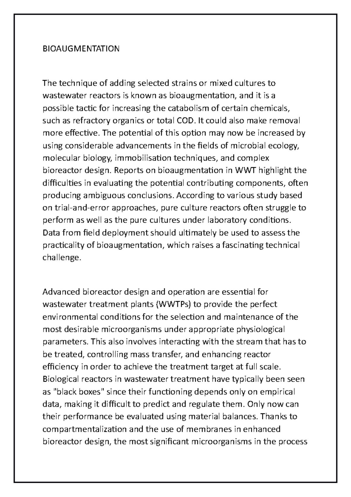 Bioaugmentation NEW Approach - BIOAUGMENTATION The technique of adding ...