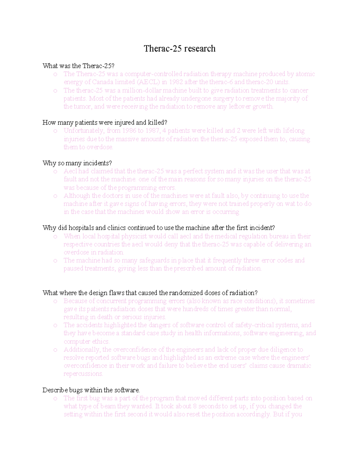 Therac-25 research - Notes over the theca-25. This set of notes ...