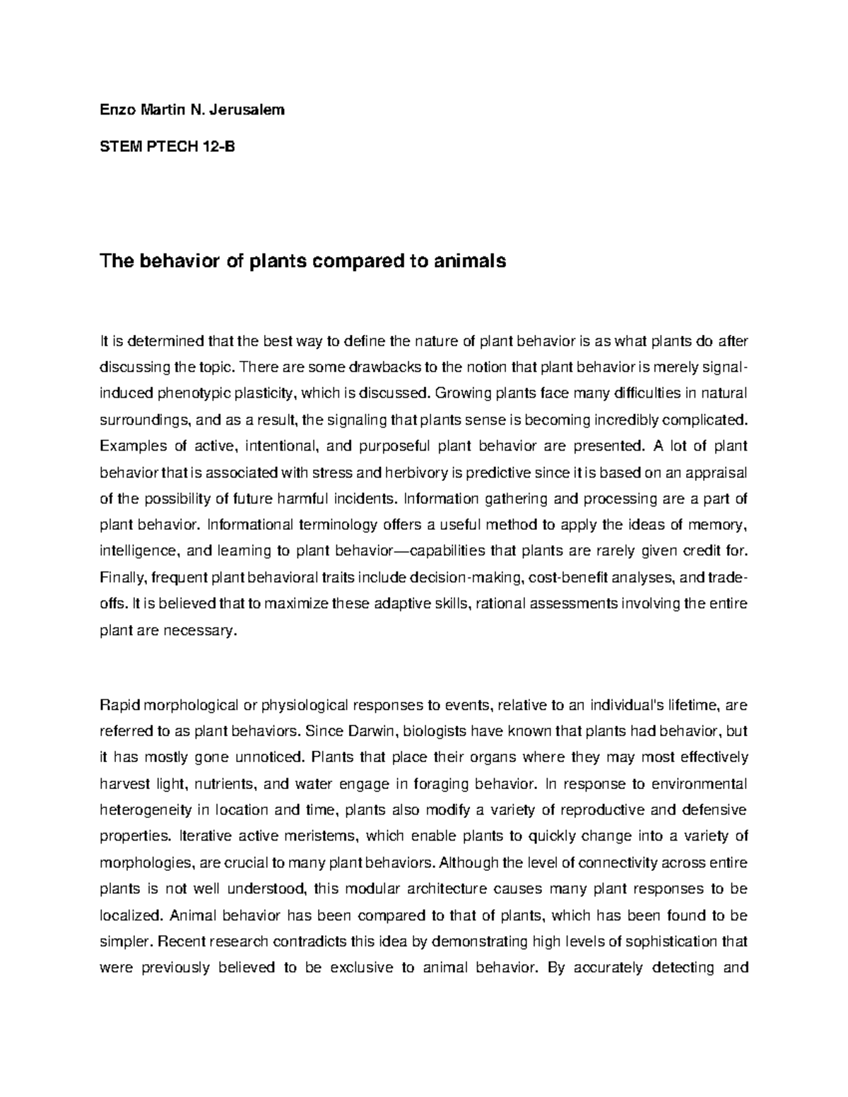 Plant Form and Function - Enzo Martin N. Jerusalem STEM PTECH 12-B The ...