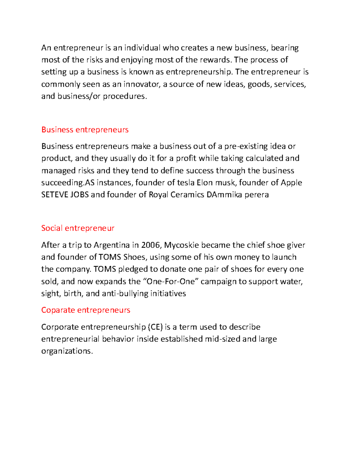 Assignment - An entrepreneur is an individual who creates a new ...