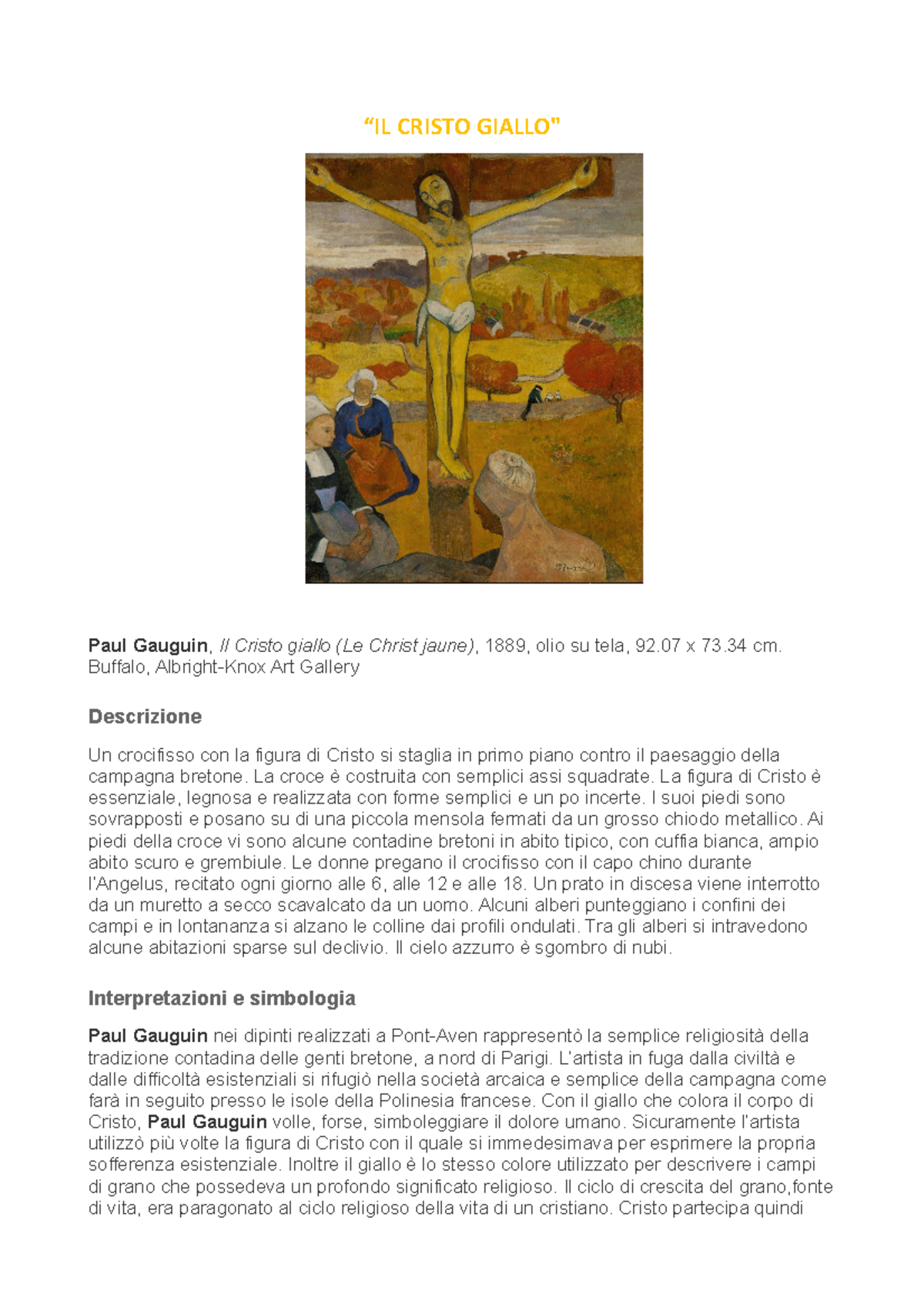 Il cristo Giallo storia dell'arte - “IL CRISTO GIALLO" Paul Gauguin ...