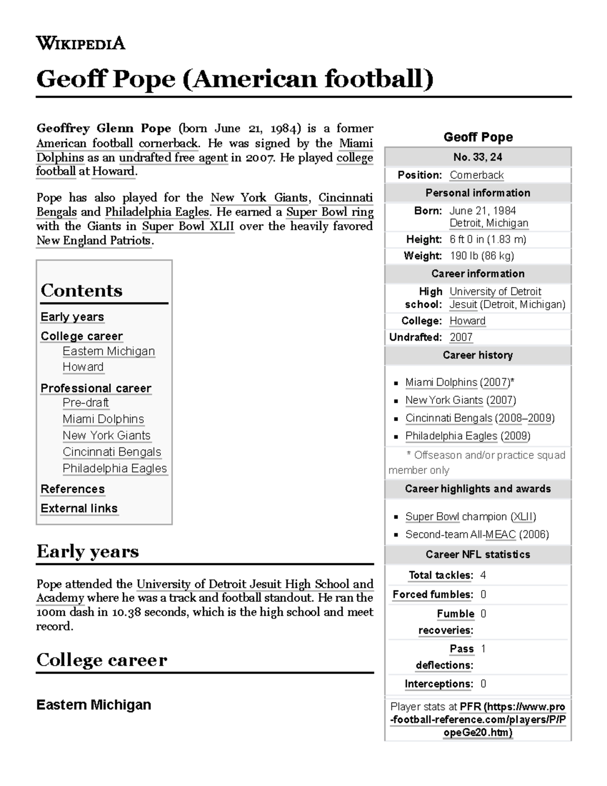 Geoff Pope (American football) - Wikipedia - Geoff Pope No. 33, 24 ...