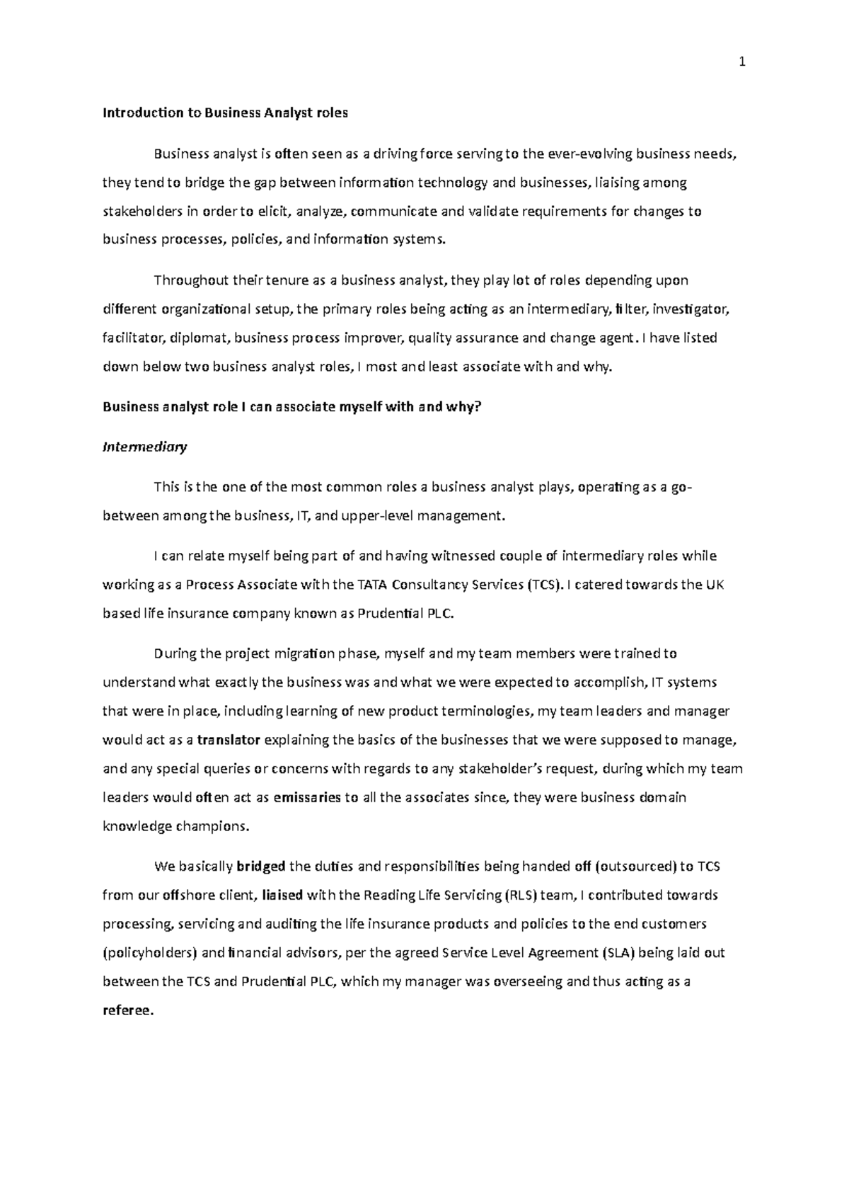 Assignment_1 Business Analysis roles assignment - 1 Introduction to ...