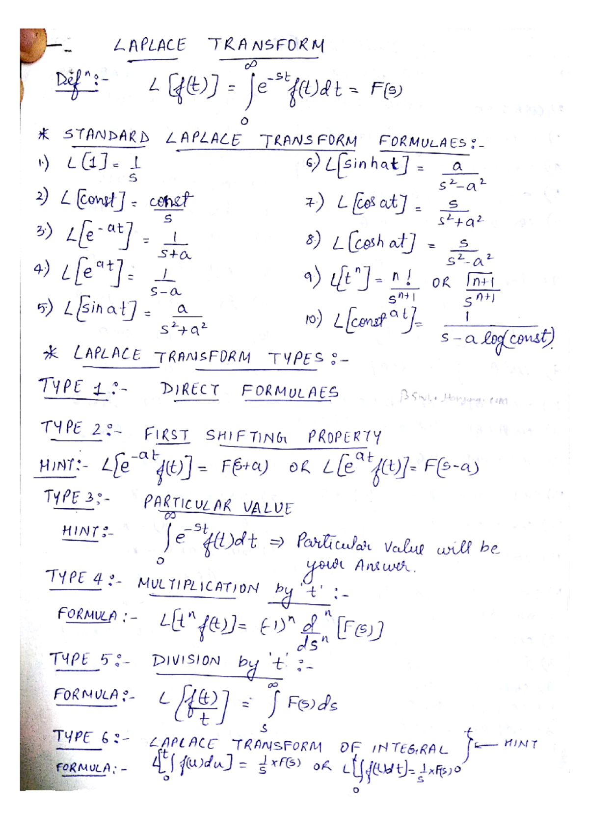 M3 Formula Maths - LAPLACE TRANSFORM 8 Je ptst f(t)d t F(s) O STANDARD ...