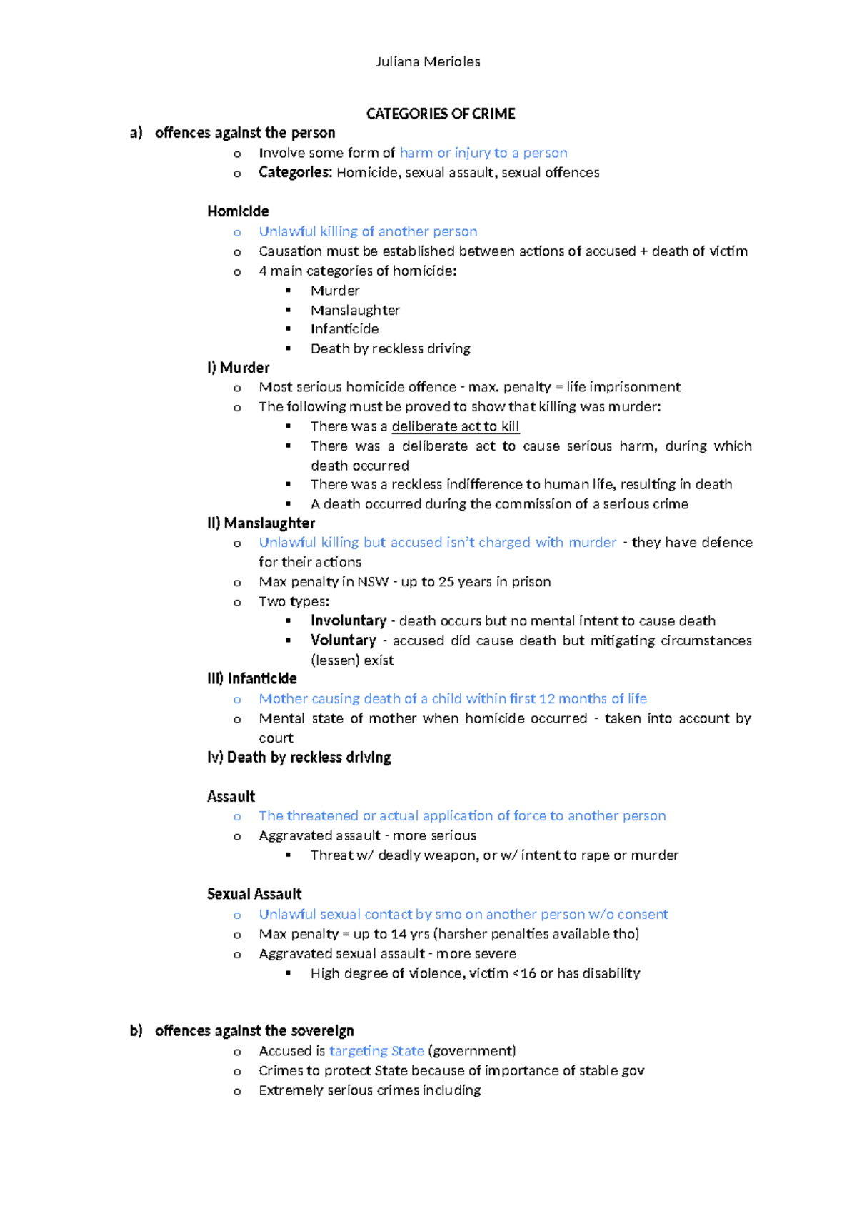 Categories of Crime Notes - Juliana Merioles CATEGORIES OF CRIME a ...