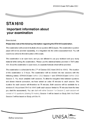 MAT1511 2019 10 E 1 - Past examination question paper - STA 3710 - Studocu