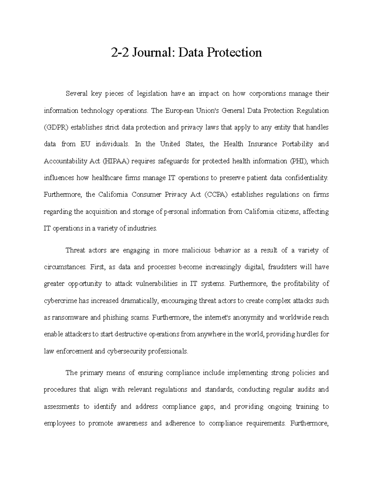 2-2 Journal Data Protection - 2-2 Journal: Data Protection Several key ...