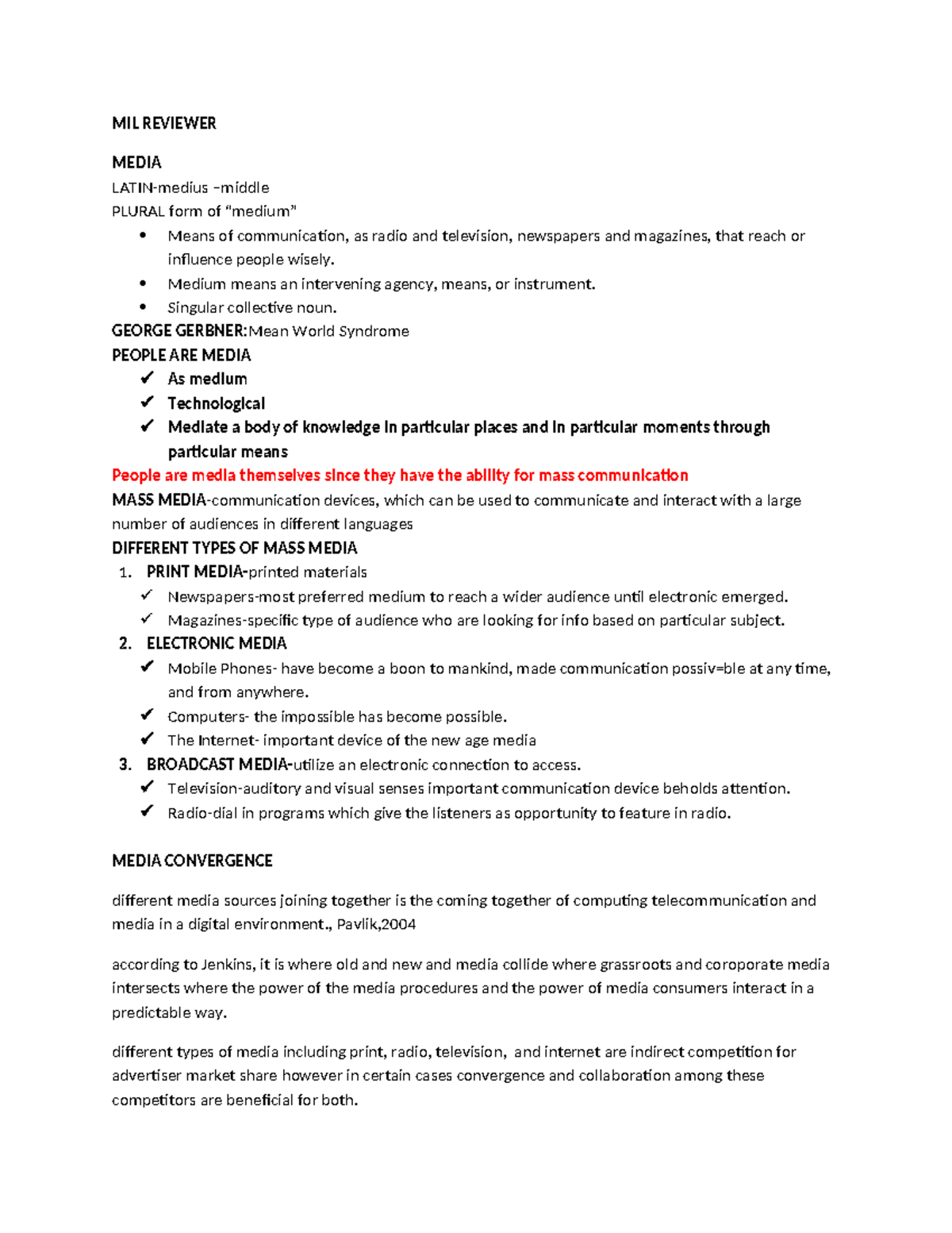 MIL- Reviewer - review - MIL REVIEWER MEDIA LATIN-medius –middle PLURAL ...