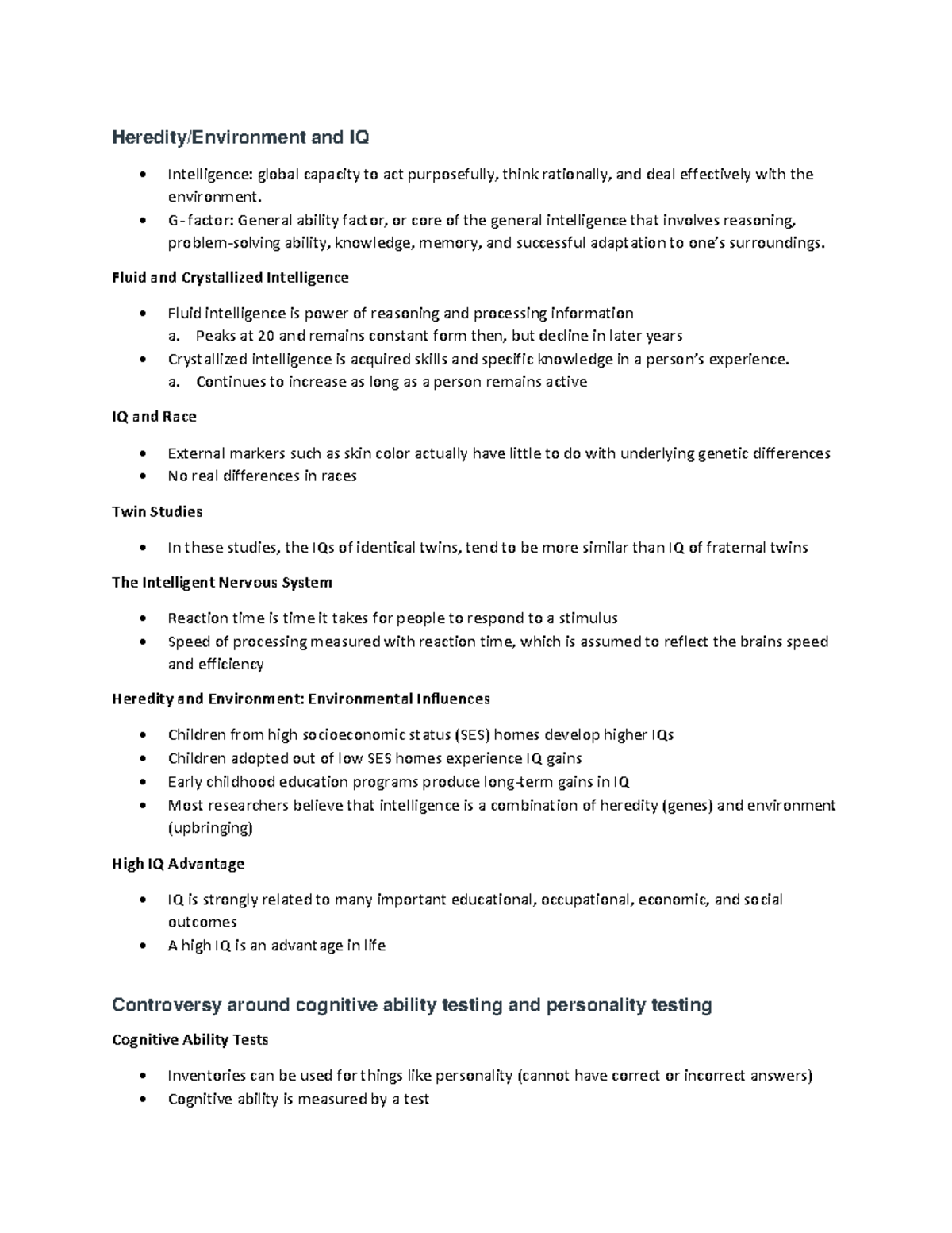 Final test personnel - Heredity/Environment and IQ - Heredity ...
