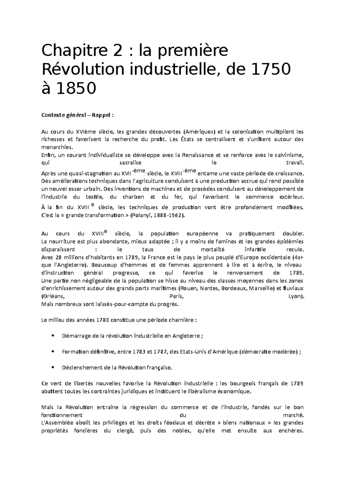 Chapitre 2 - HES - Chapitre 2 : la première Révolution industrielle, de ...