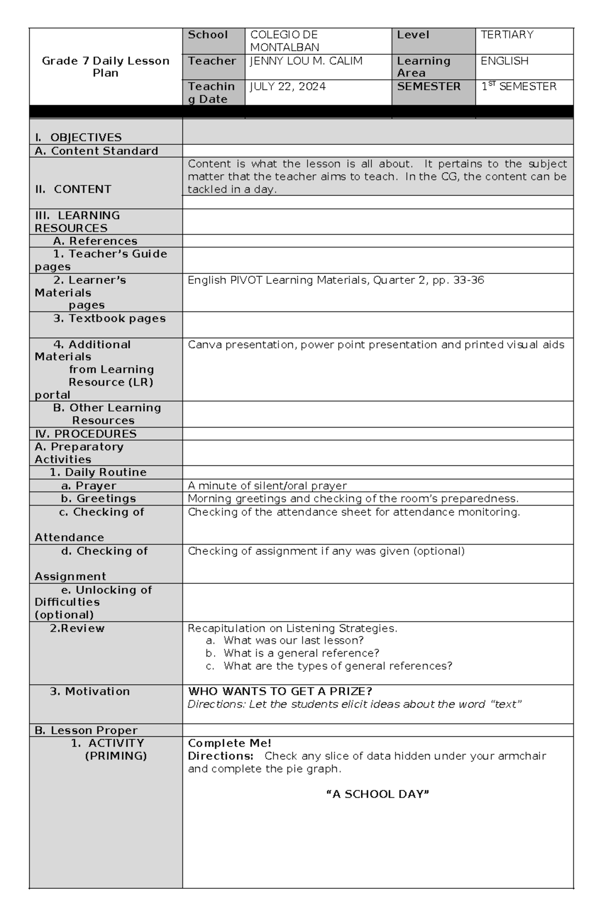DLP linear-and-non-linear edited - Grade 7 Daily Lesson Plan School ...