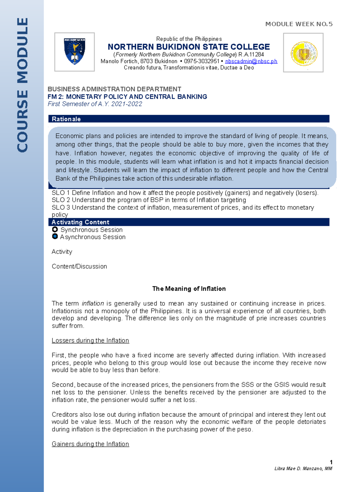 Course Module 5 FM 2 - Jsjsiqoxk - BUSINESS ADMINSTRATION DEPARTMENT FM ...