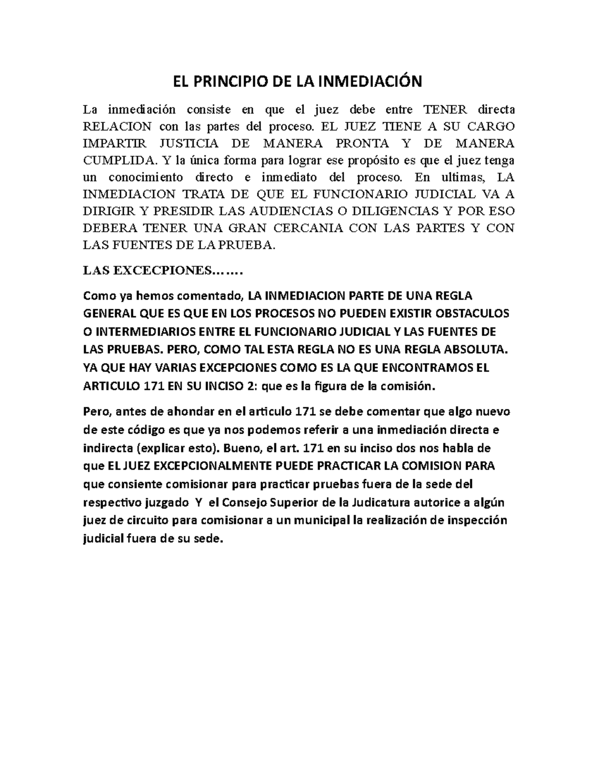 EL Principio DE LA Inmediación. CGP - EL PRINCIPIO DE LA INMEDIACIÓN La ...