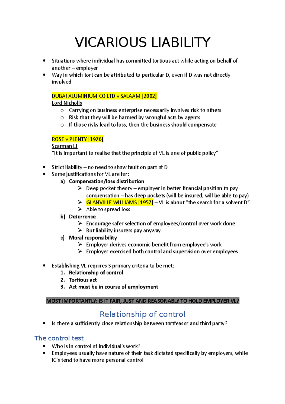 Revision - VICARIOUS LIABILITY Situaions where individual has commited ...