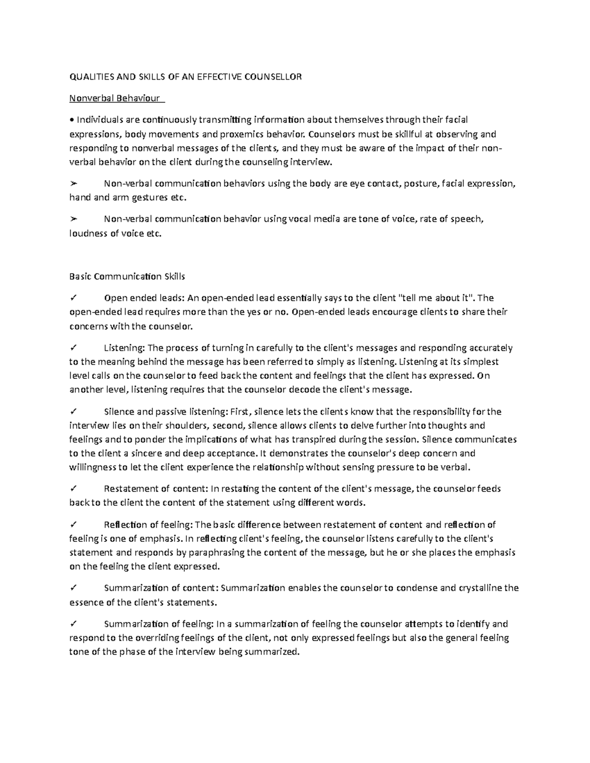 Counseling notes part six - QUALITIES AND SKILLS OF AN EFFECTIVE ...