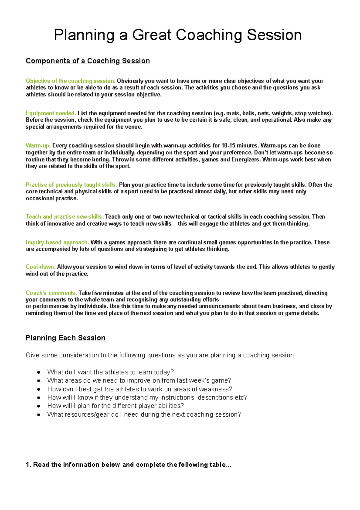 GC4. Planning a Great Coaching Session - Planning a Great Coaching ...