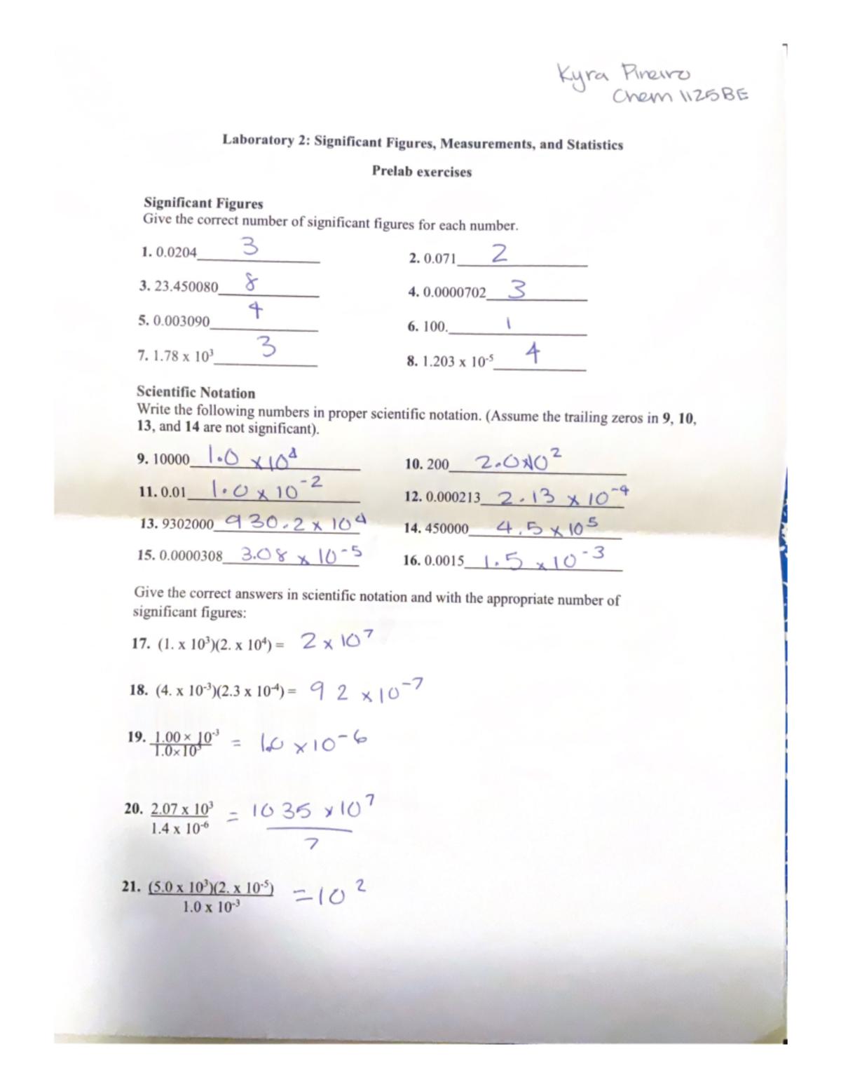 Laboratory 2 Significant Figures, Measurements, and Statistics - CHEM ...
