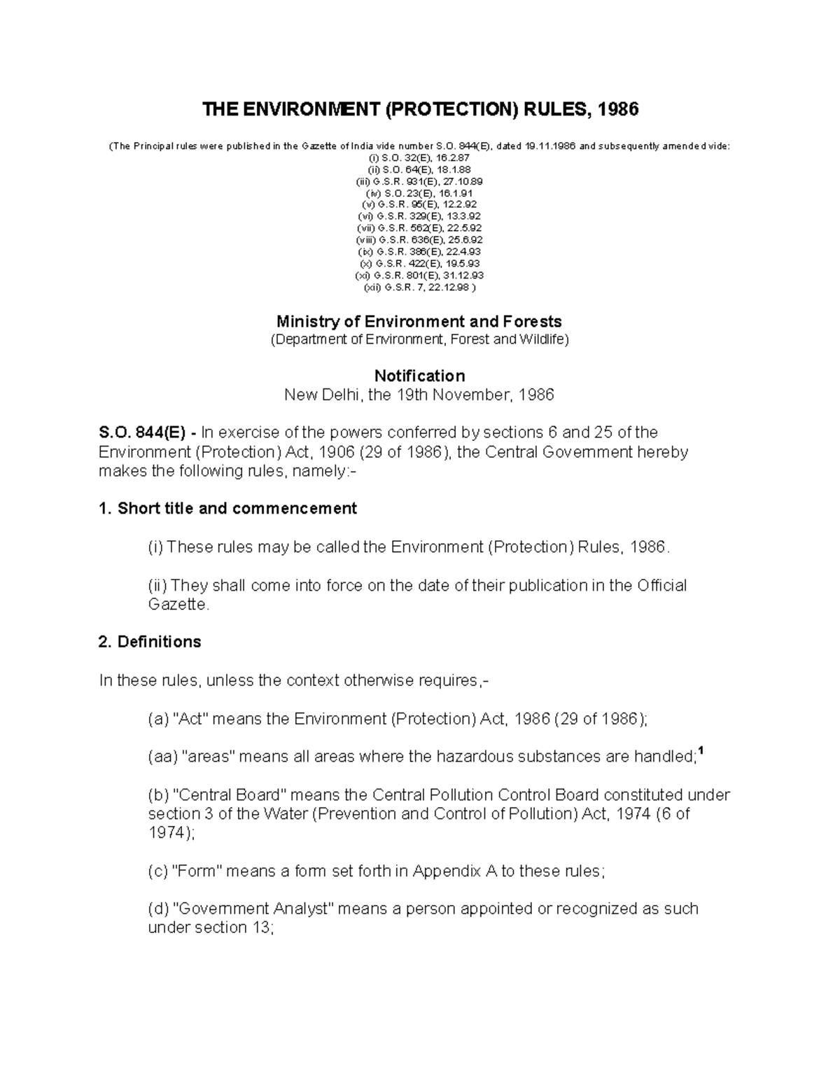 EPA 1986 - EPA 1986 - THE ENVIRONMENT (PROTECTION) RULES, 1986 (The ...