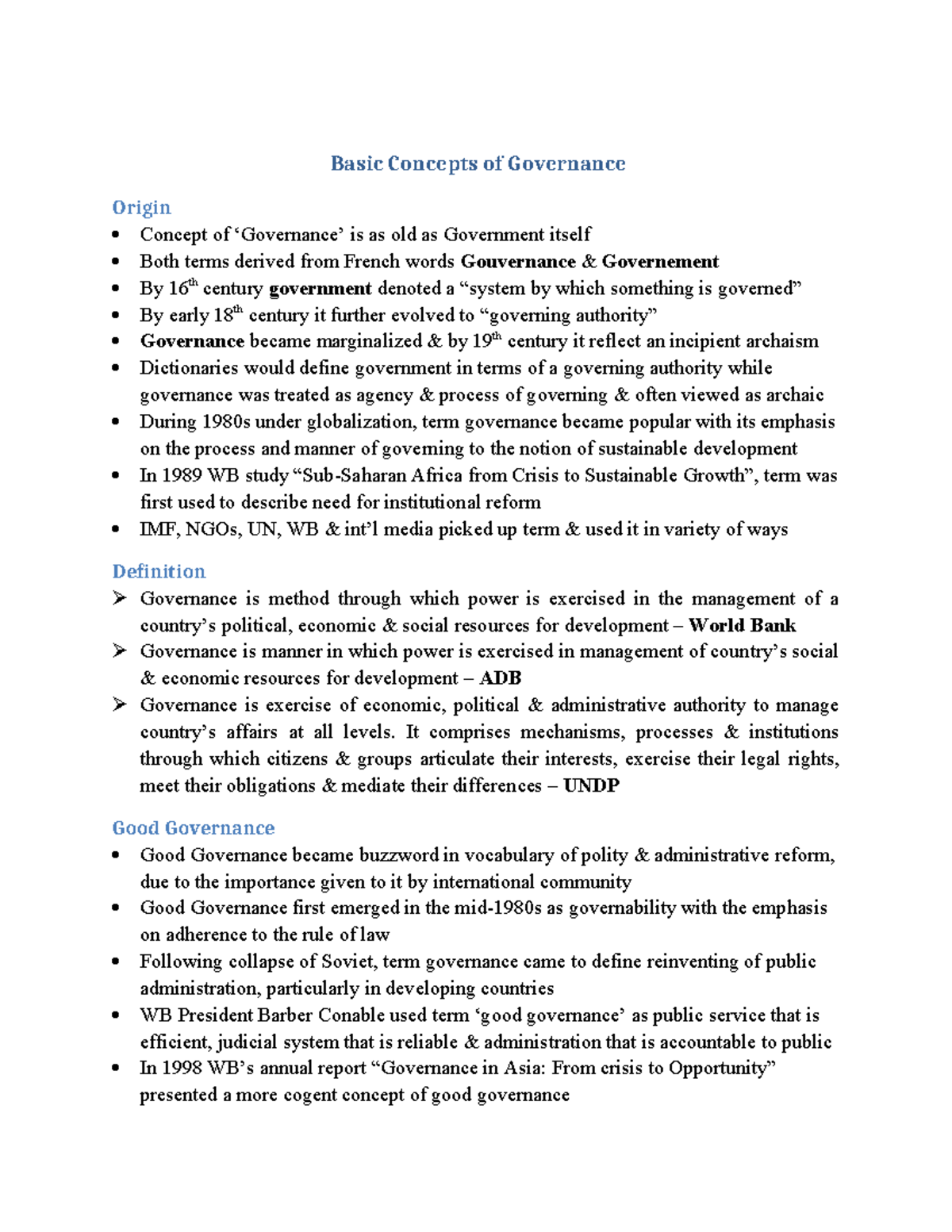 Basic Concepts of Governance - Basic Concepts of Governance Origin ...