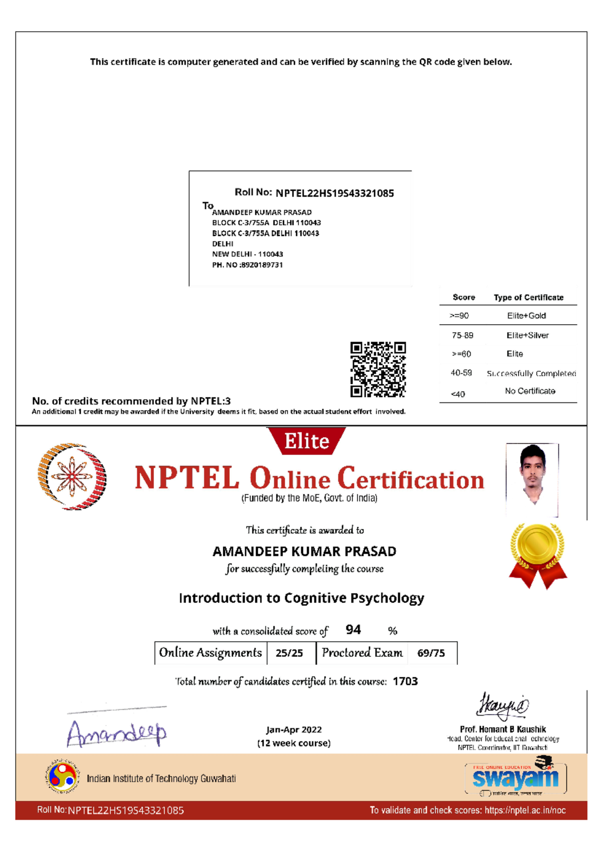 Nptl certificate - KJUYTDFXJVGGCG - Information Security Risk Assessment and Assurance - Studocu