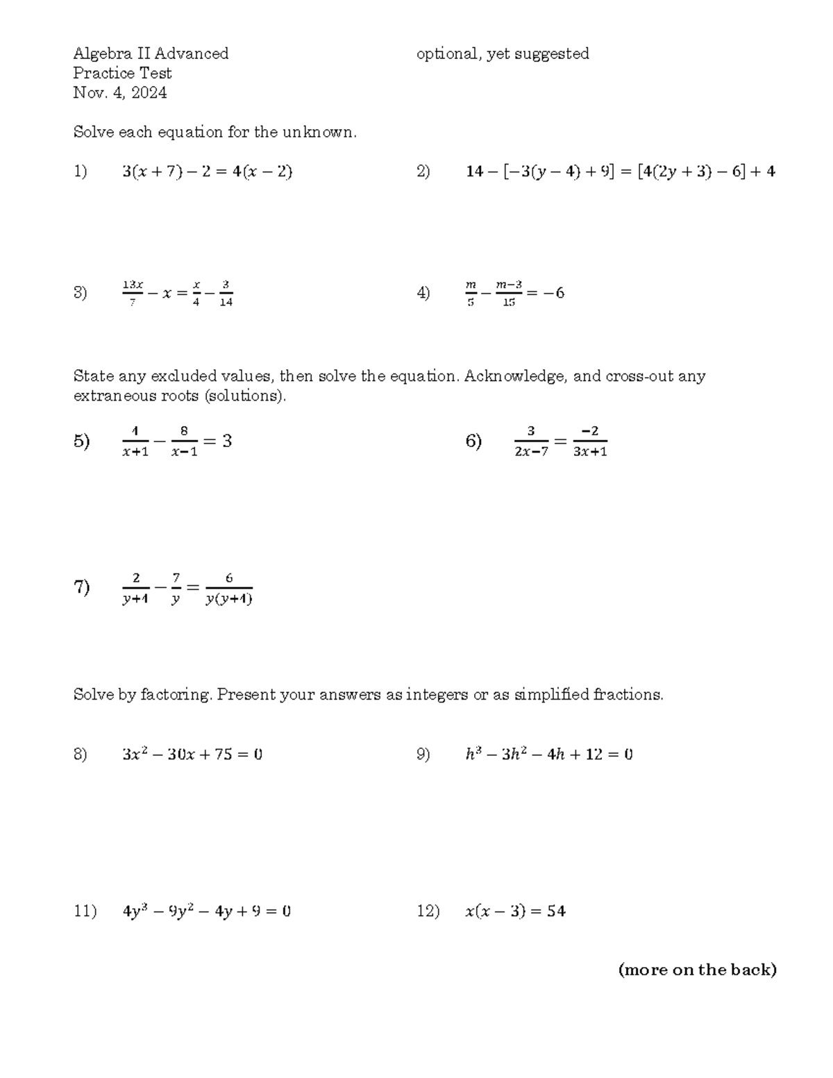 Pract T 2 - Was very helpful and efficient - Algebra II Advanced ...