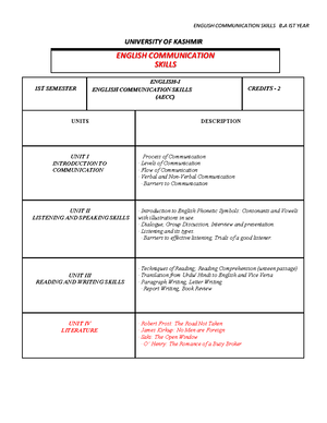 English Communication Skills B.A IST YEAR UNIT 1 - ENGLISH ...