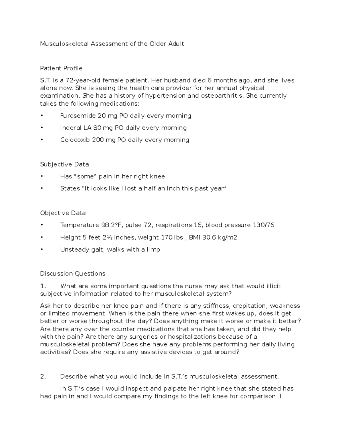 Case study chapter 66 - Musculoskeletal Assessment of the Older Adult ...