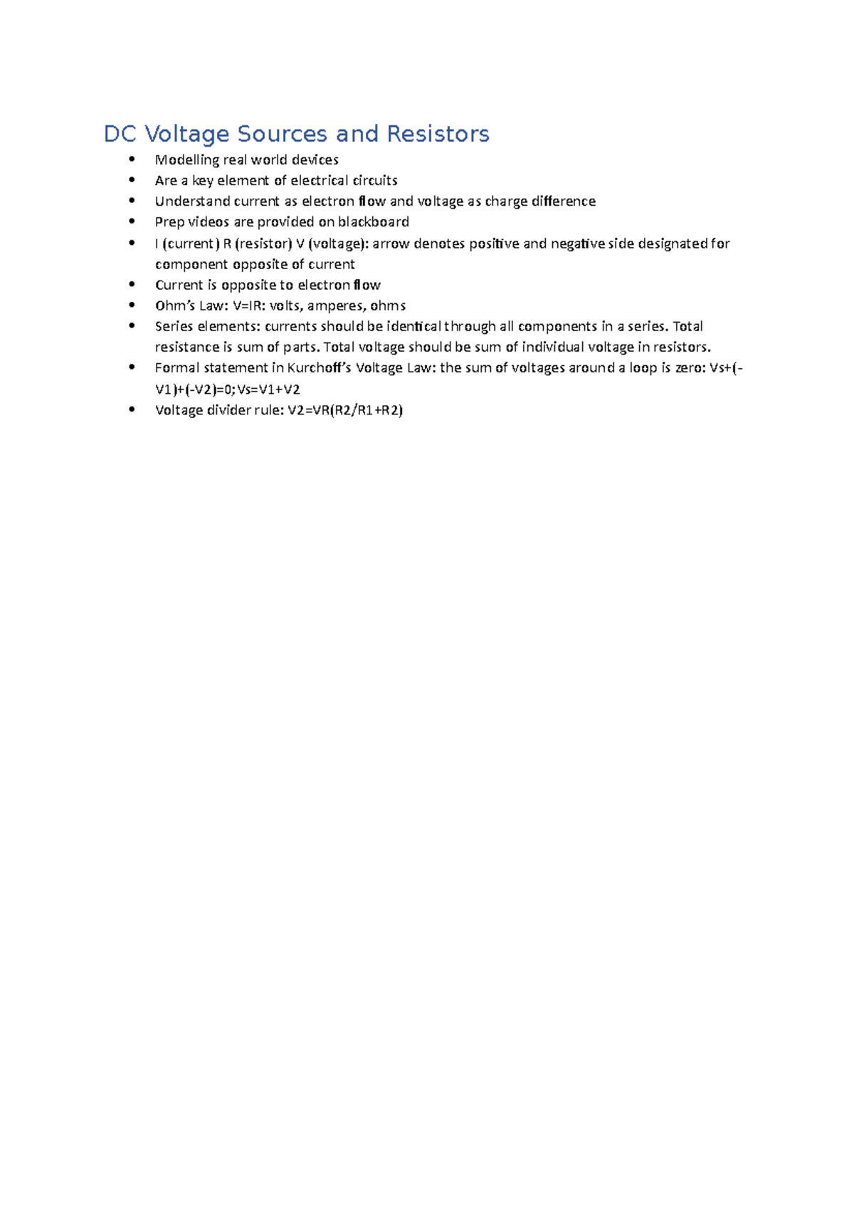 First Lecture: DC Voltage sources - DC Voltage Sources and Resistors ...