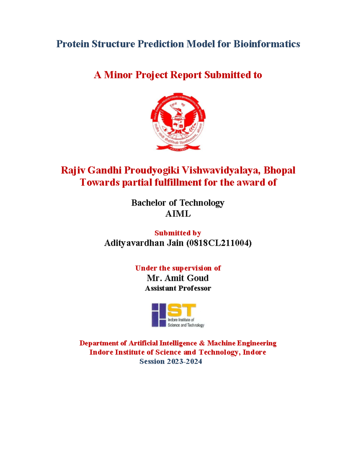 Minor Project Report - Amit Goud Assistant Professor Department of Artificial Intelligence ...