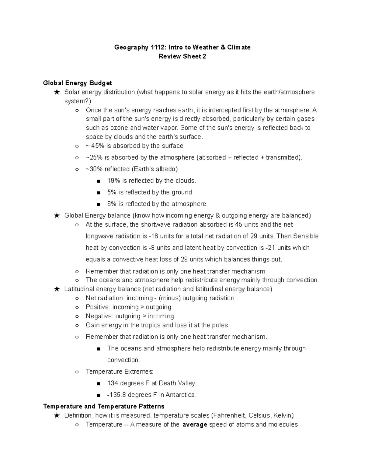 Review Sheet 2 - study guide for test 2 - Geography 1112: Intro to ...