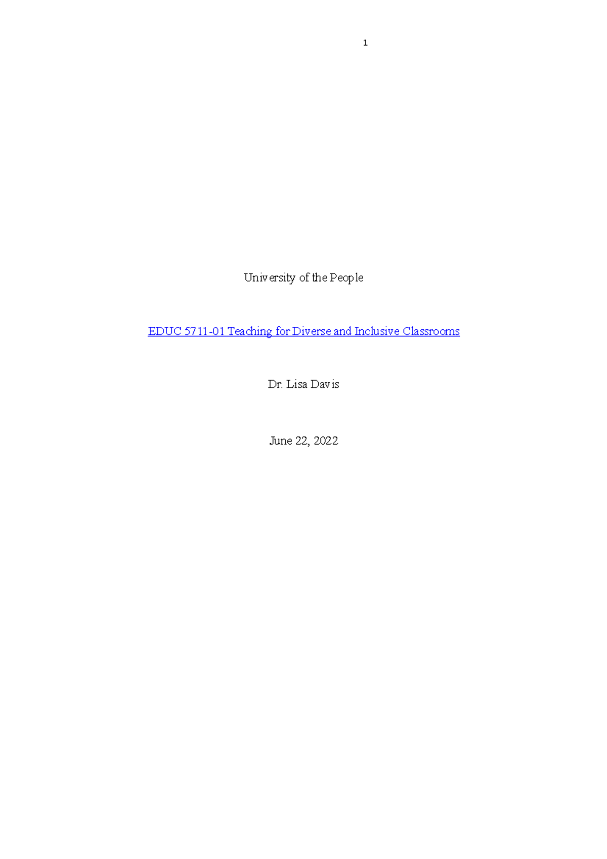 5711 U1 Portfolio - University of the People EDUC 5711-01 Teaching for ...