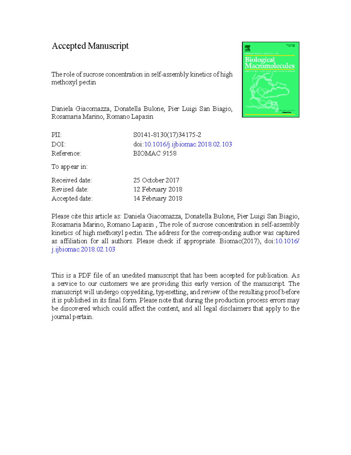 Giacomazza 2018 - paper - The role of sucrose concentration in self ...
