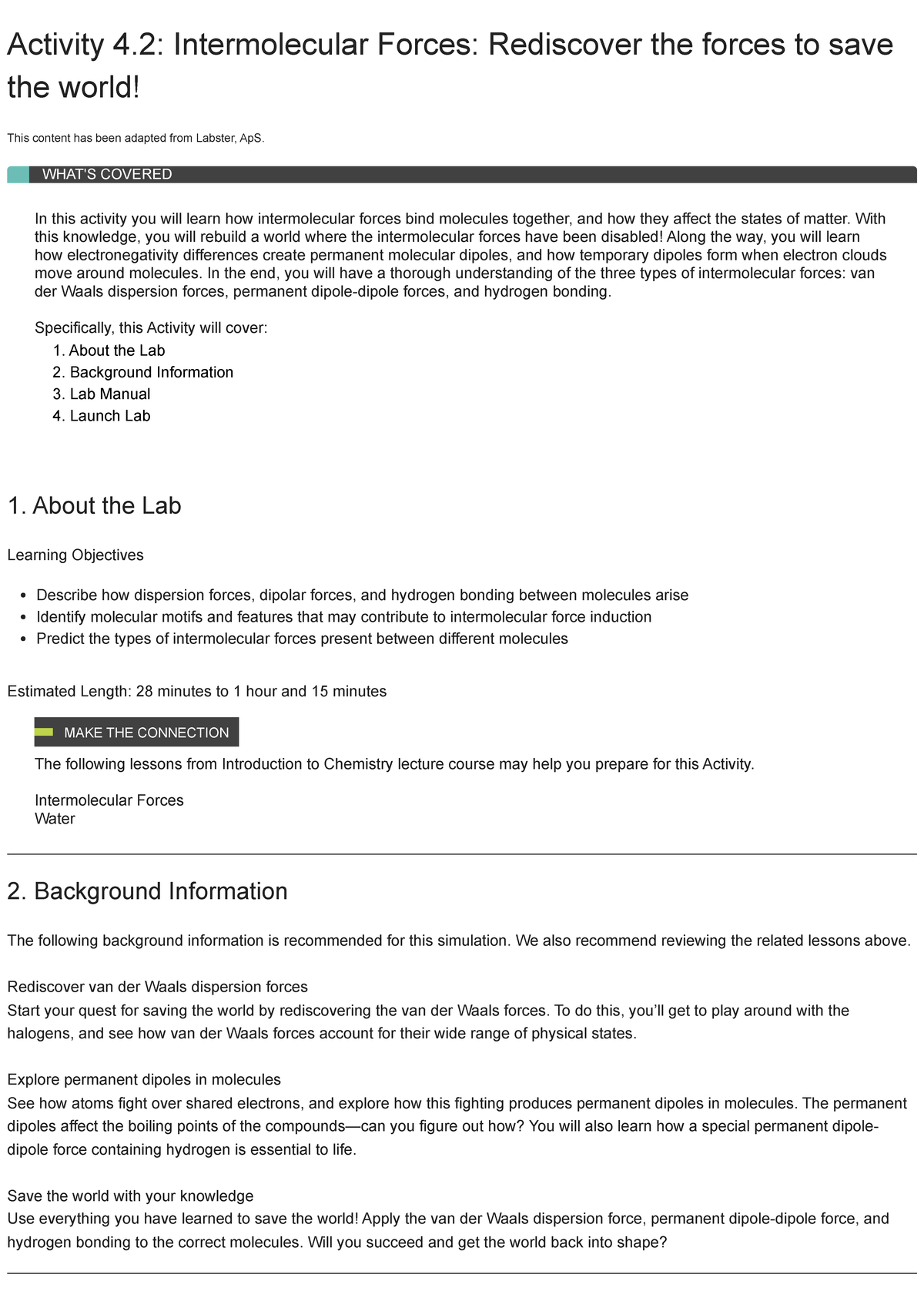 Introduction to Chemistry Lab - Activity 4.2 Intermolecular Forces ...