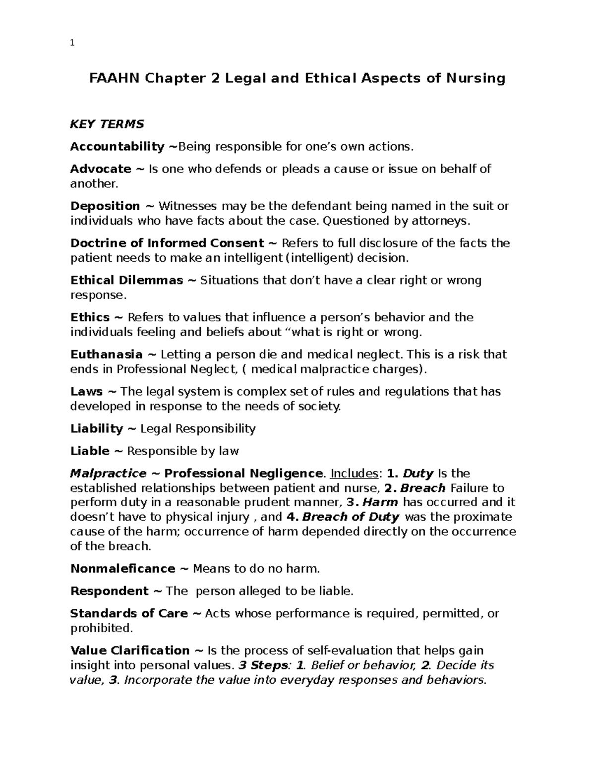 Chpt2vocab - Vocabulary list - 1 FAAHN Chapter 2 Legal and Ethical ...