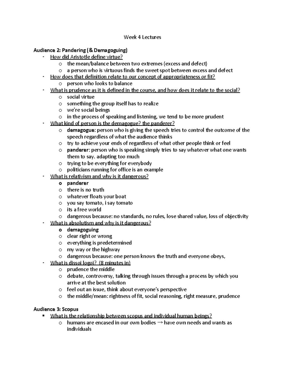 Week 4 Lecture Guide - Week 4 Lectures Audience 2: Pandering ...