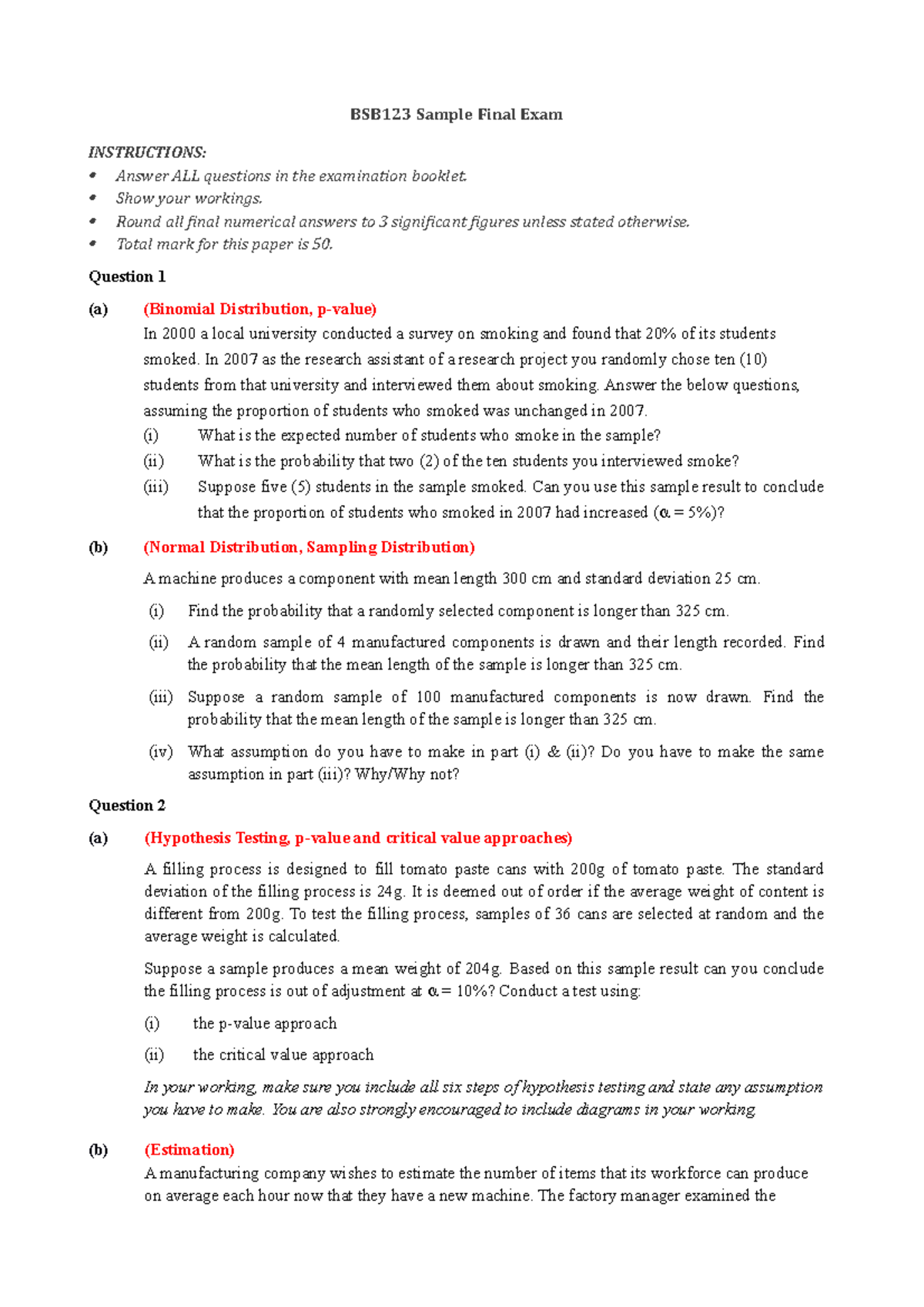 Sample Final Exam (with Topics)(1) - BSB123 Sample Final Exam ...
