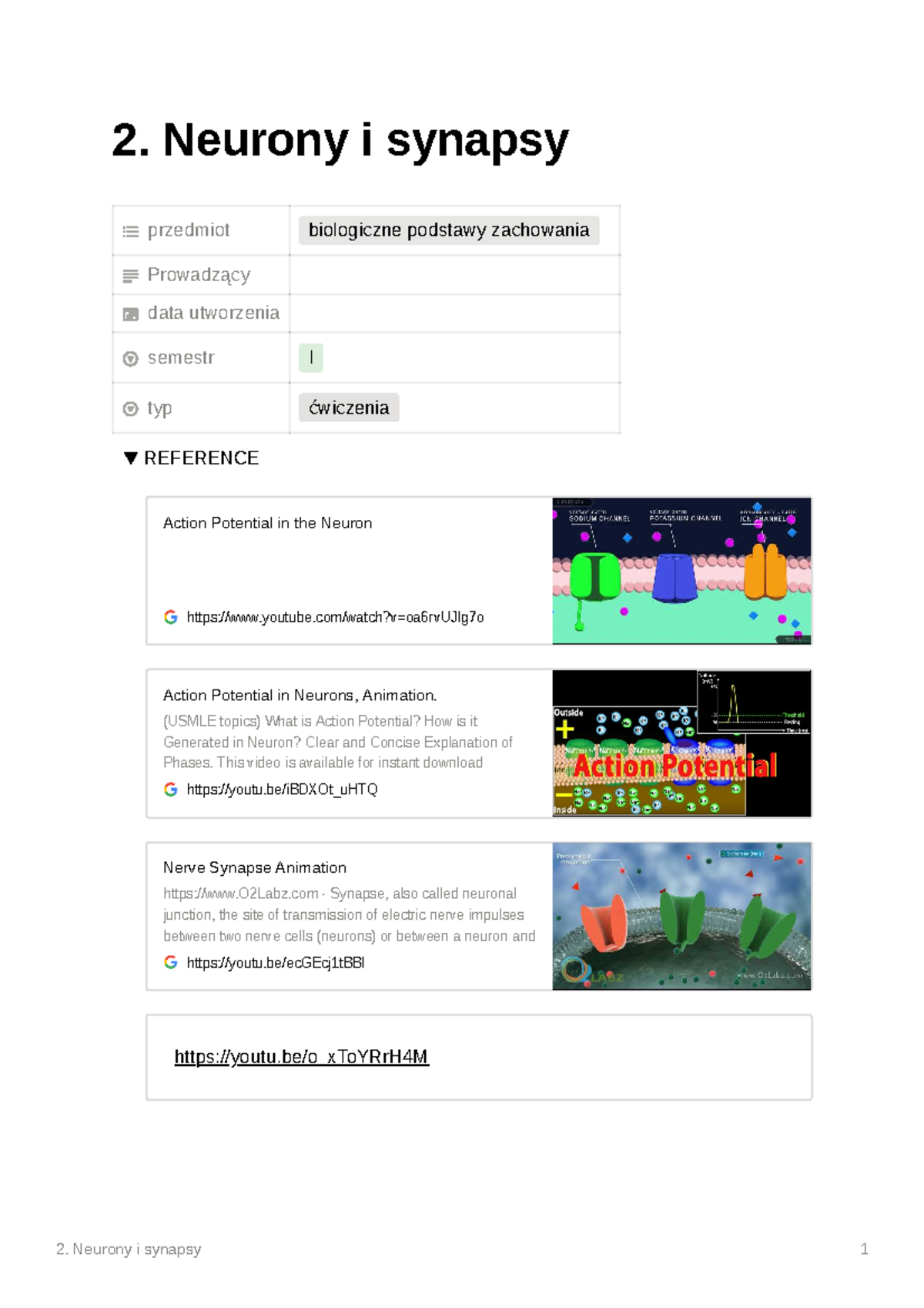 Neurony i synapsy - notatki - 2. Neurony i synapsy przedmiot biologiczne podstawy zachowania ...