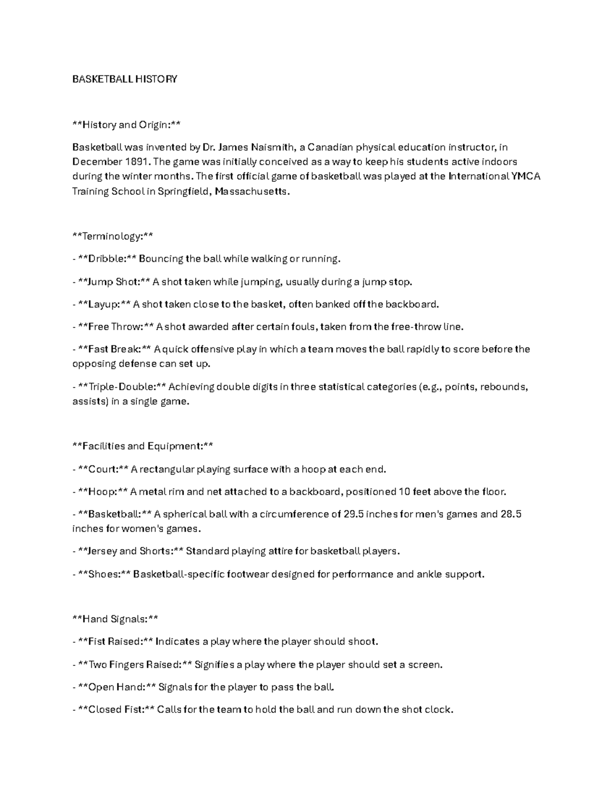 Basketball history - Summary Physical Health - BASKETBALL HISTORY ...