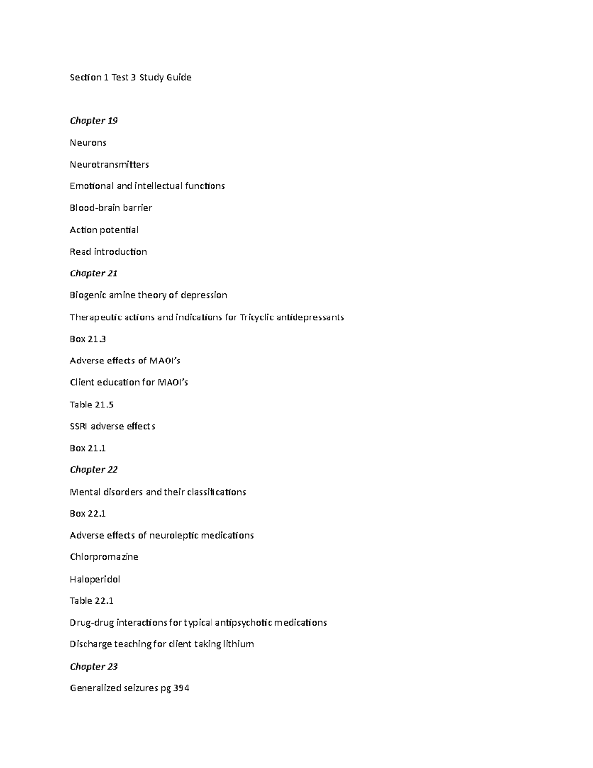 Test 3 pharmacology - review guide - Section 1 Test 3 Study Guide ...