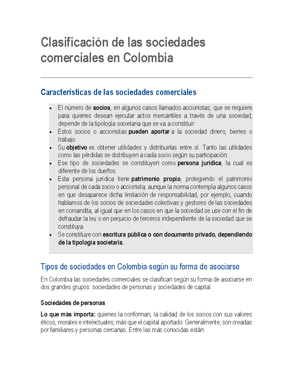 Clasificación de las sociedades comerciales en Colombia - Clasificación de las sociedades - Studocu